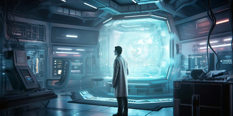 The Future of Science: Scientist Examining Computing Engine in High ...