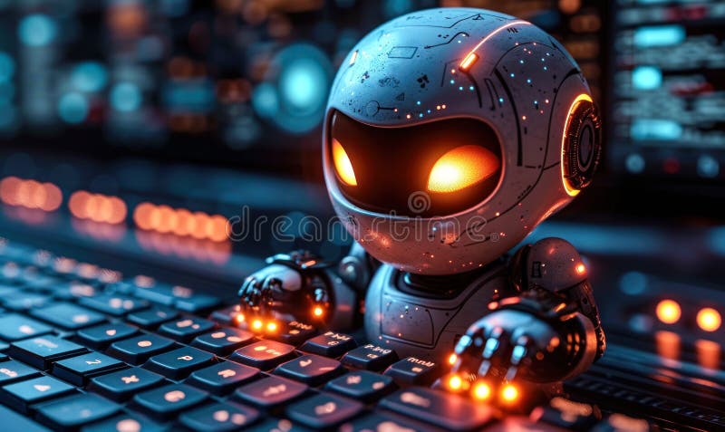 Futuristic Customer Support Chatbot with Illuminated Face Expressing ...