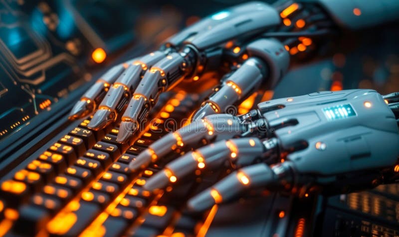 Futuristic Robotic Arms Engaged in Cyber Operations, Typing Rapidly on ...