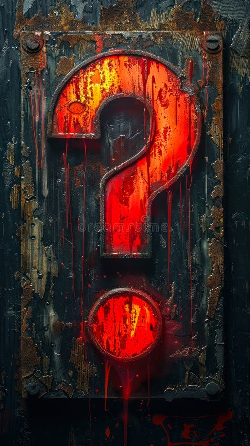 Glowing Red Question Mark on Dark Rustic Background with Dripping Paint ...