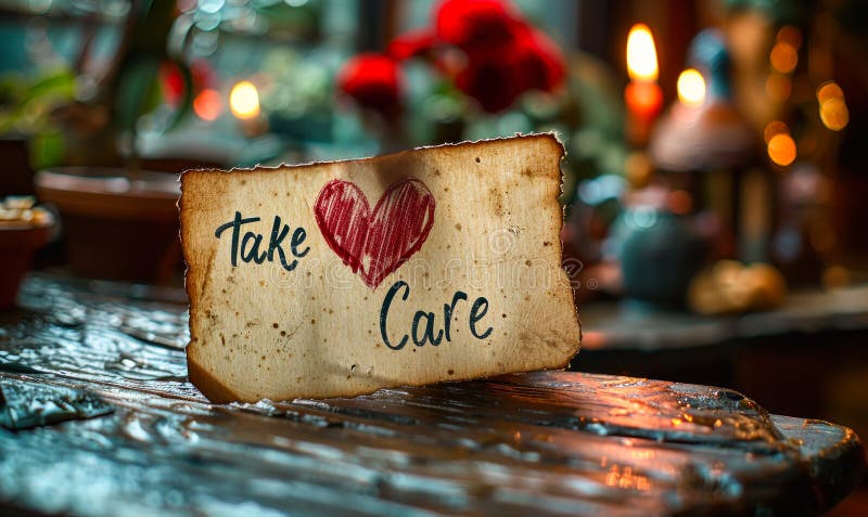 Handwriting a Heartfelt Take Care Message on a Plain White Card, a ...