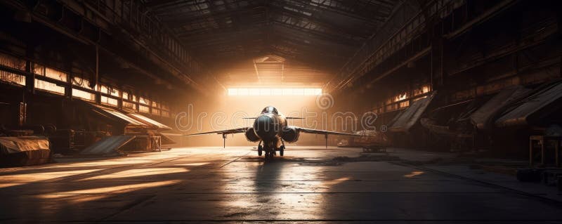 High-tech Military Fighter Jet on Display in Hangar with Copyspace for ...
