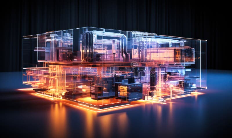 Illuminated Architectural Blueprint of a Modern Building Design with ...