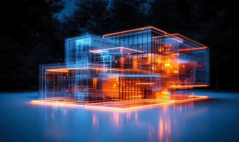 Illuminated Architectural Blueprint of a Modern Building Design with ...