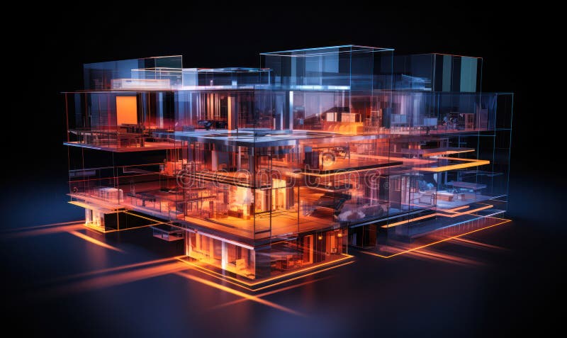 Illuminated Architectural Blueprint of a Modern Building Design with ...