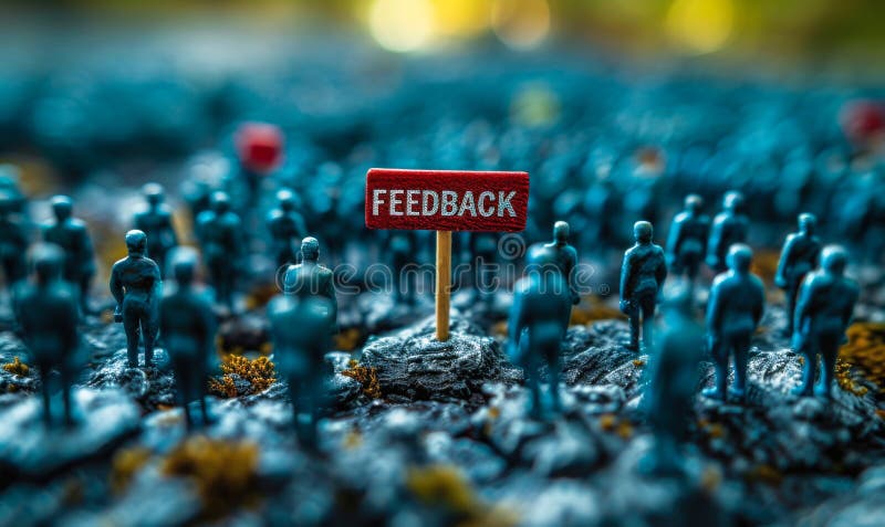 Individual Holding a FEEDBACK Sign Stands Out in a Crowd of 3D Figures ...