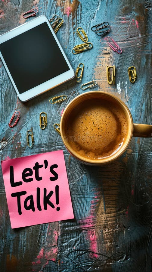 Inviting Workplace Concept with Lets Talk! Message on Pink Sticky Note ...