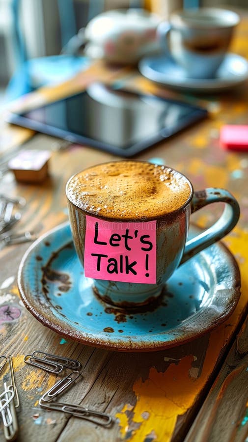 Inviting Workplace Concept with Lets Talk! Message on Pink Sticky Note ...