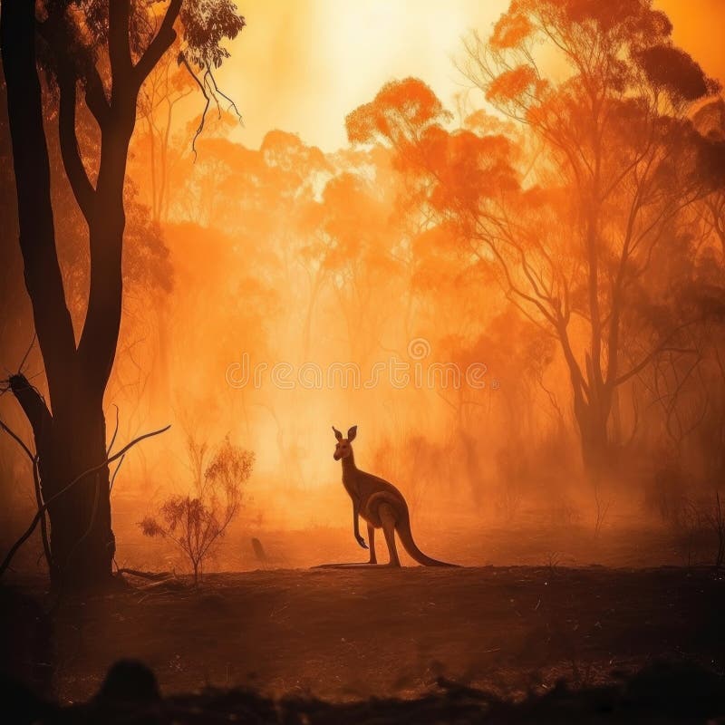 Kangaroo in Danger Australian Bushfire Devastation. Generative AI Stock ...