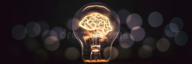 Light Bulb with Shape of Human Brain Inside Lighting. Creative Concept ...