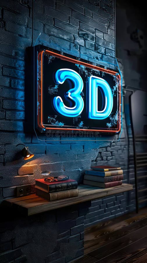 Modern 3D Neon Sign Glowing with Blue Light, Mounted on a Dark Wall ...
