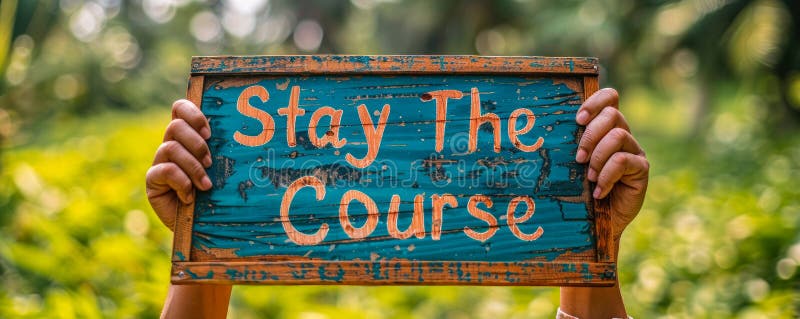 Motivational Stay the Course Sign Held Up with Two Hands, Promoting ...