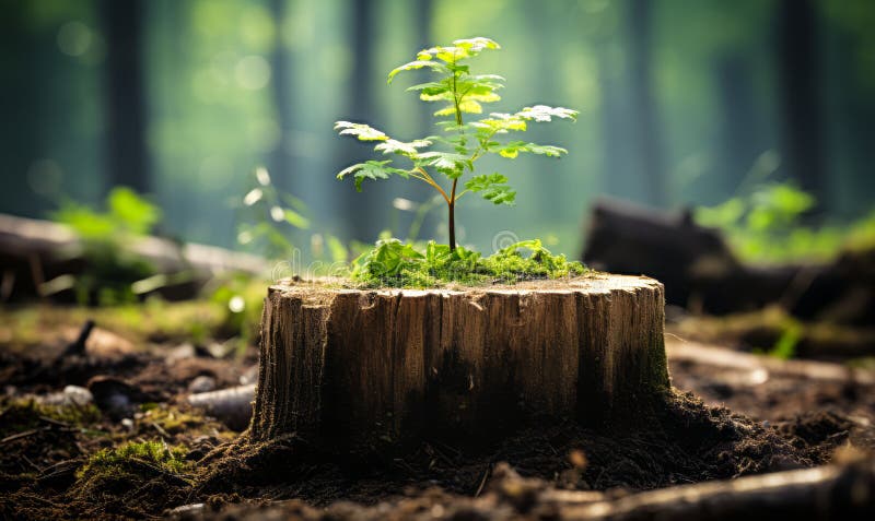 A New Beginning Young Tree Emerges from Old Tree Stump Stock ...