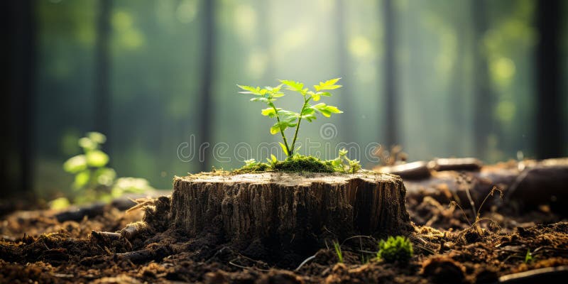 Old and New Young Tree Emerges from Aged Tree Stump Stock Illustration ...