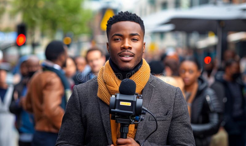 Passionate Black News Reporter on Location Giving Live Coverage with ...