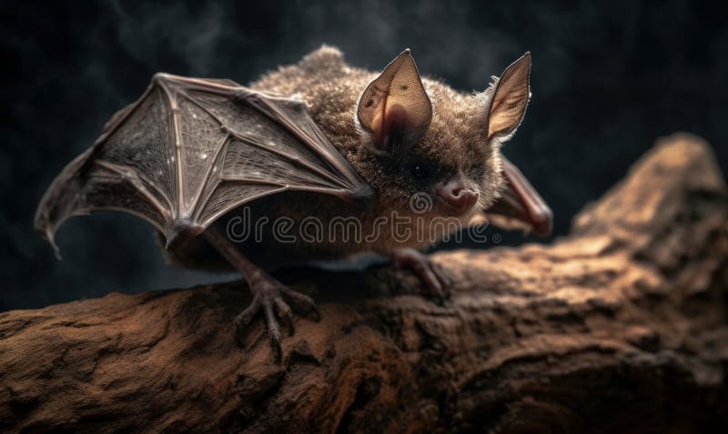Photo of Bat in Forest Sitting on a Tree Branch with Dark Background ...