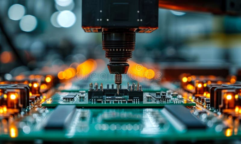 Precision Automated Machine Arm Calibrating And Assembling Circuit Board Components In A High