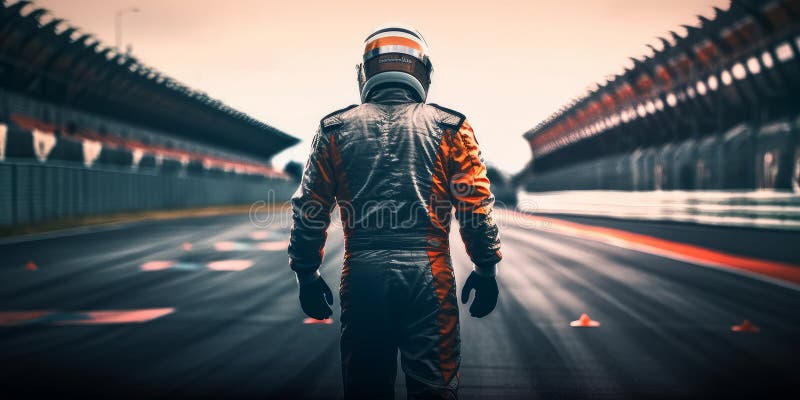 Racing Driver is Walking on the Asphalt Road. Generative AI Stock ...