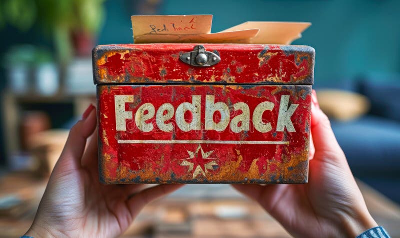 Red Feedback Box with Paper Feedback Forms Inside Highlighting the ...