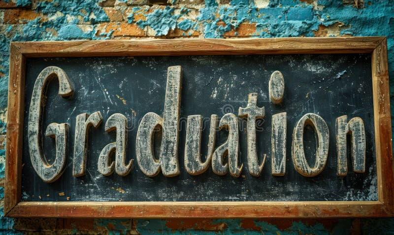 Rustic Graduation Sign on a Weathered Chalkboard in a Vintage Classroom ...