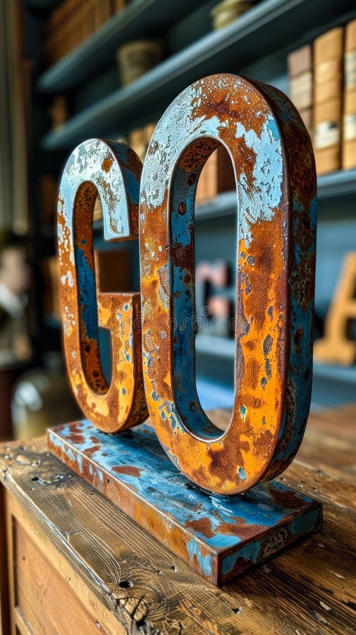 Rustic Metallic GO Letters Standing Boldly on a Wooden Desk with a ...