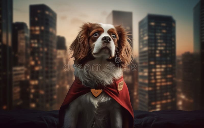 Superhero Cavalier King Charles Spaniel on Skyscraper Edge. Generative ...