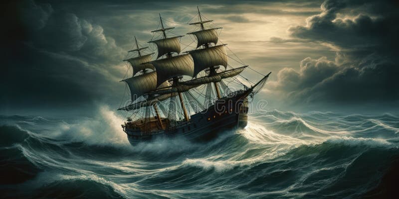 The Tempestuous Battle a Sailing Ship Struggles Against the Stormy Seas ...