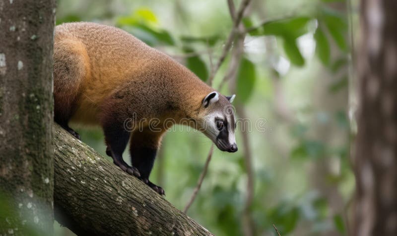 Tropical Acrobatics Hyperrealistic Photo of Coati Genus Nasua Mid-Climb ...