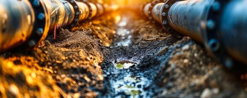 Underground Water Pipeline Installation in Trench, Infrastructure ...