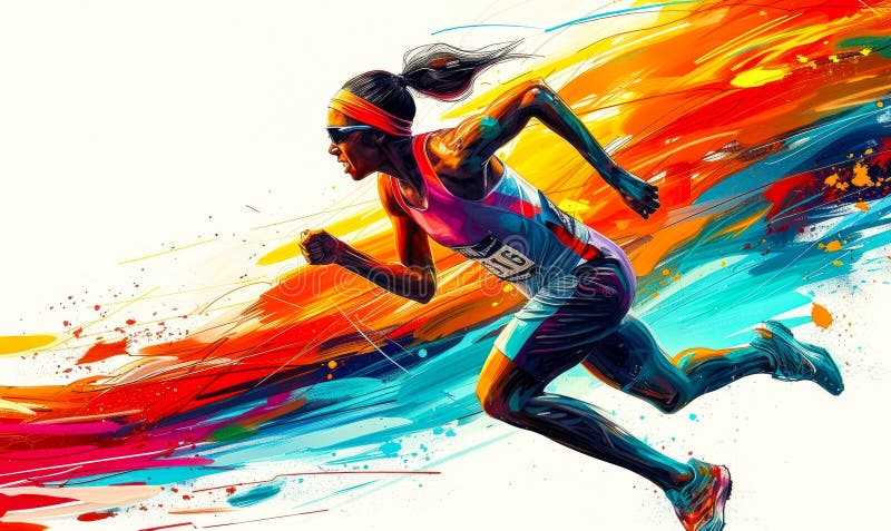 Vibrant Illustration of a Female Runner in Motion, Her Form Exploding ...