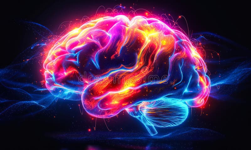 Vibrant Neon Brain Illustration Depicting Neural Activity, Creativity ...
