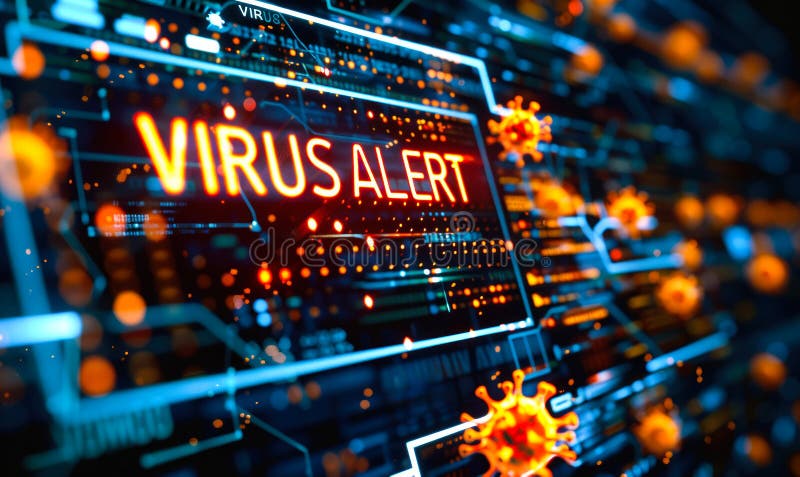 Virus Alert Warning on a Digital Screen with Global Network Connections ...