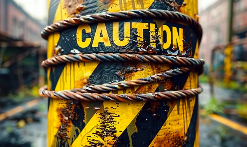 Weathered and Worn Caution Tape Wrapped Around a Rusty Pole, Signaling ...