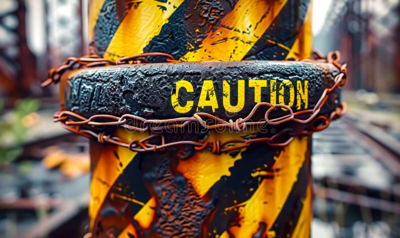 Weathered and Worn Caution Tape Wrapped Around a Rusty Pole, Signaling ...