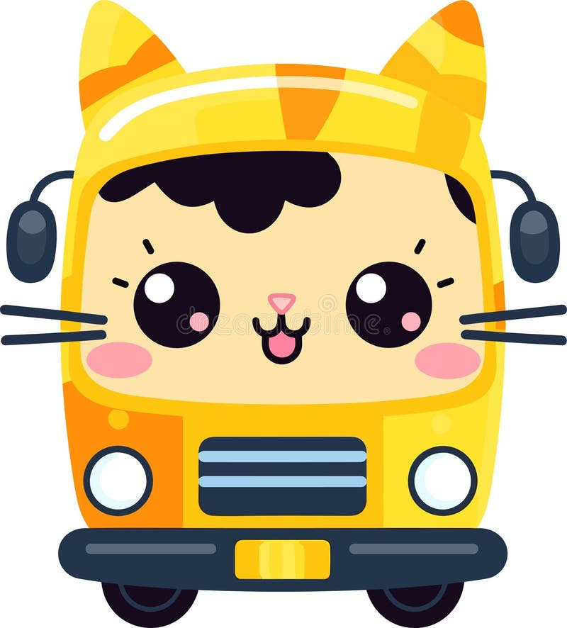 Cute Kawaii Cat School Bus Vector Illustration Back To School Concept ...