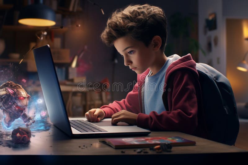 Generating an Animated Portrayal of a Kid Playing Online Stock ...
