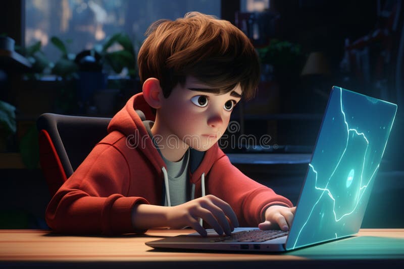Generating an Animated Portrayal of a Kid Playing Online Stock ...