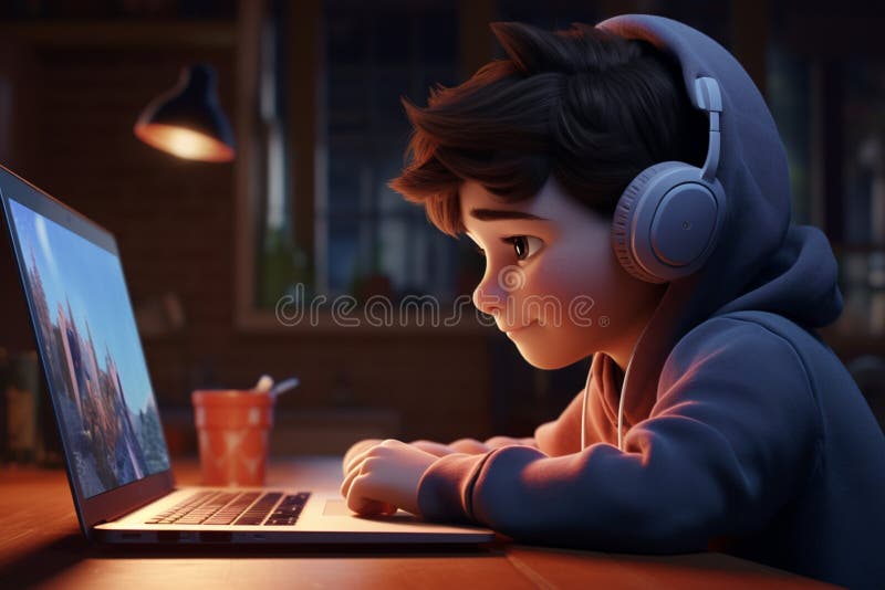 Generating an Animated Portrayal of a Kid Playing Online Stock ...