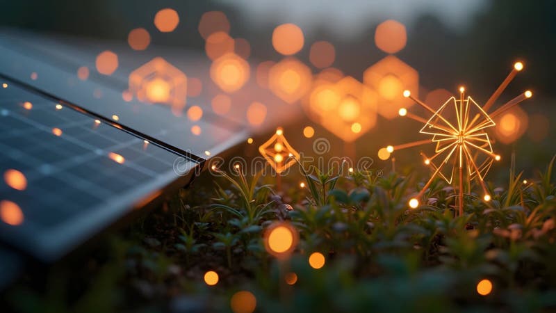 Generating Clean Energy Solar Panel and Light Display in Garden Stock ...