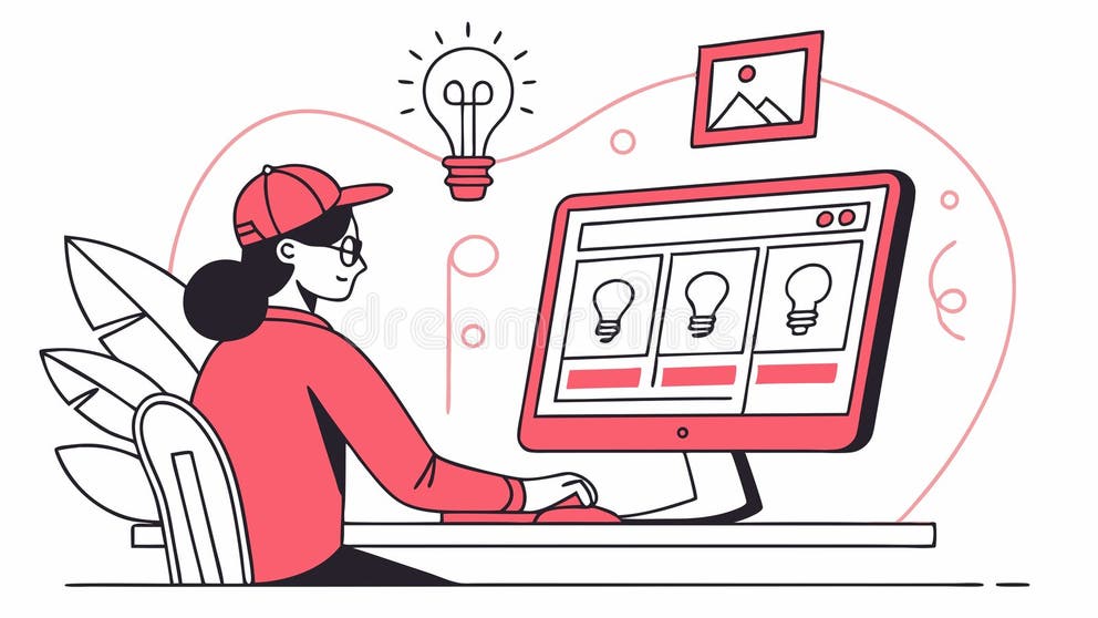 Generating Creative Ideas and Solutions on Computer, Vector Design ...