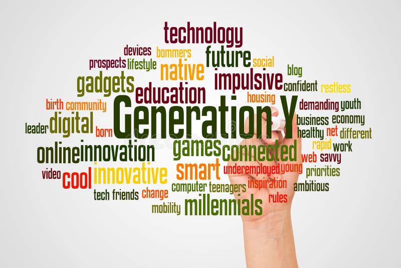 Generation Y Word Cloud and Hand with Marker Concept Stock Illustration ...