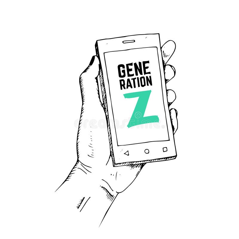 Generation Z Concept. Drawn Hand with Smartphone. Vector Illustration ... Generation Z Concept. Drawn Hand with Smartphone. Vector Illustration ...