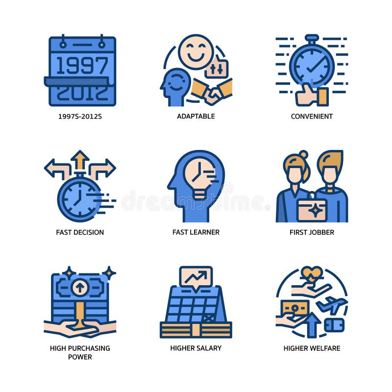 Generation Z Icons Set stock vector. Illustration of generation - 230642940