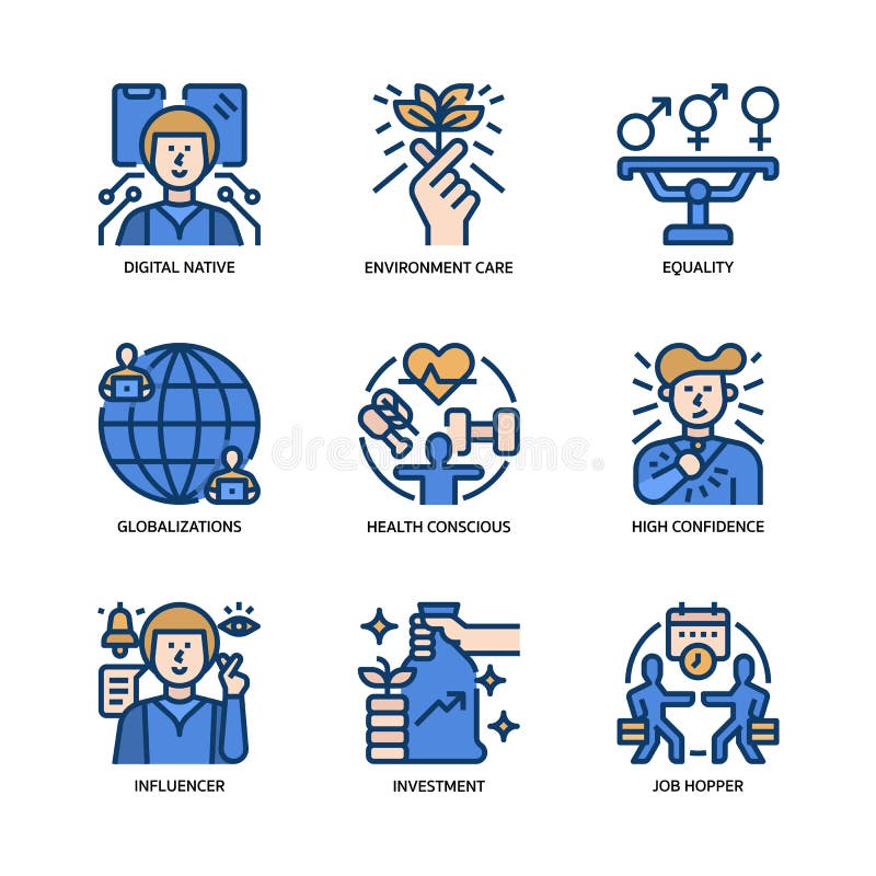Generation Z Icons Set stock vector. Illustration of equality - 230642890