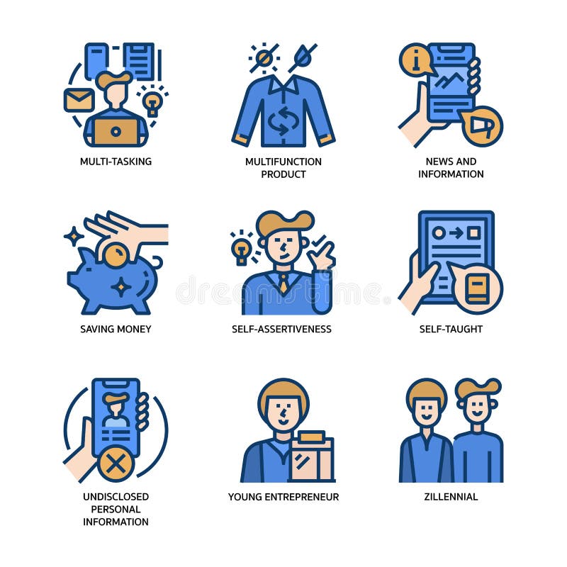 Generation Z Icons Set stock vector. Illustration of money - 230642900