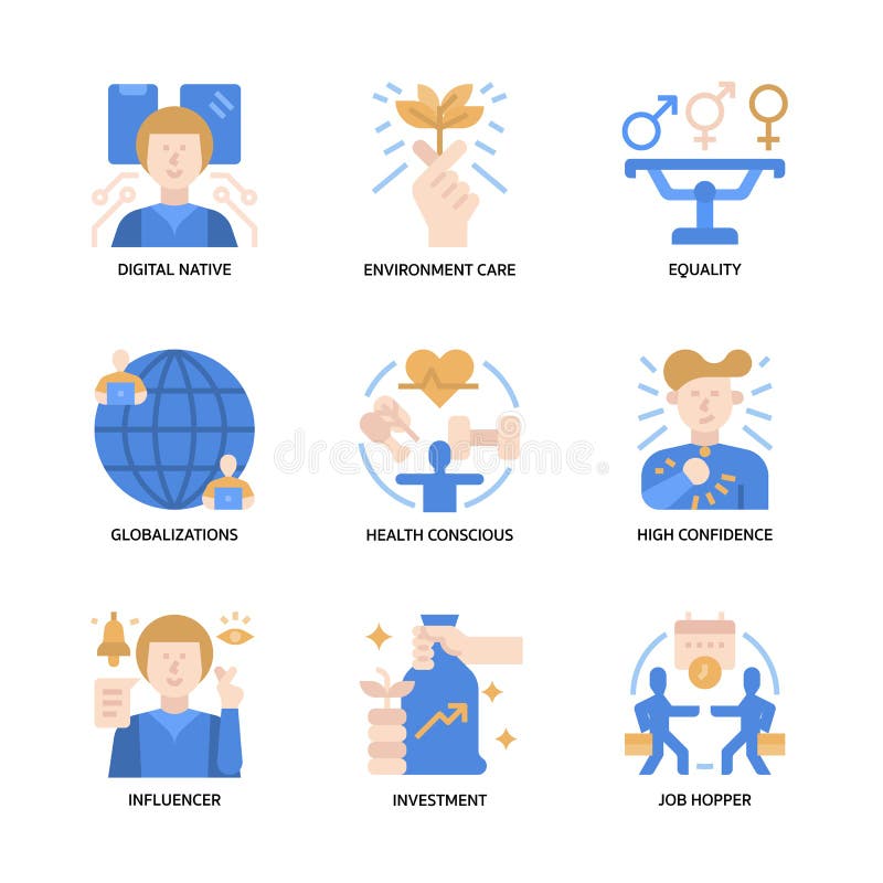 Generation Z Icons Set stock vector. Illustration of flat - 230642912
