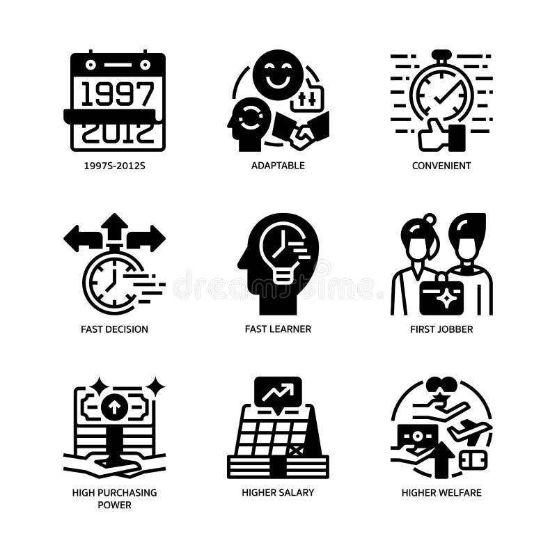 Generation Z Icons Set stock vector. Illustration of generation - 230642940