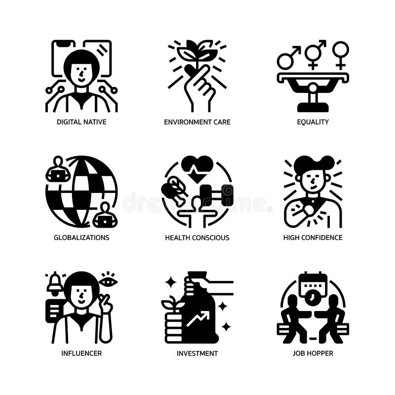 Generation Z Icons Set stock vector. Illustration of glyph - 230642919