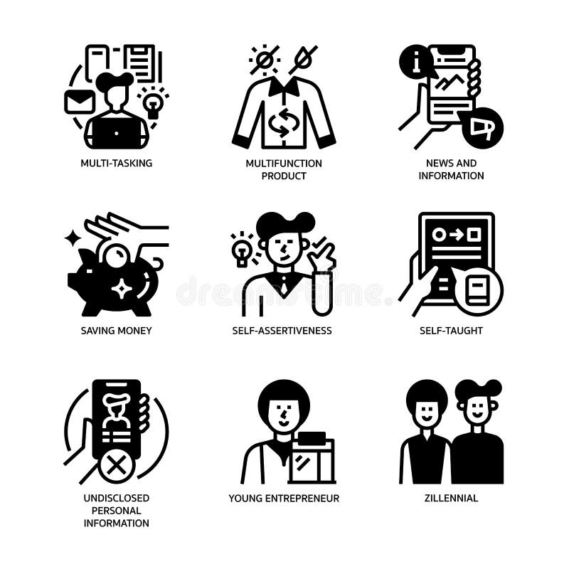 Generation Z Icons Set stock vector. Illustration of undisclosed ...