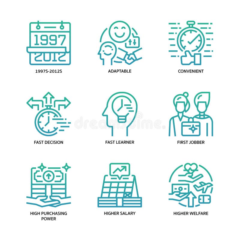 Generation Z Icons Set stock vector. Illustration of decision - 230642929